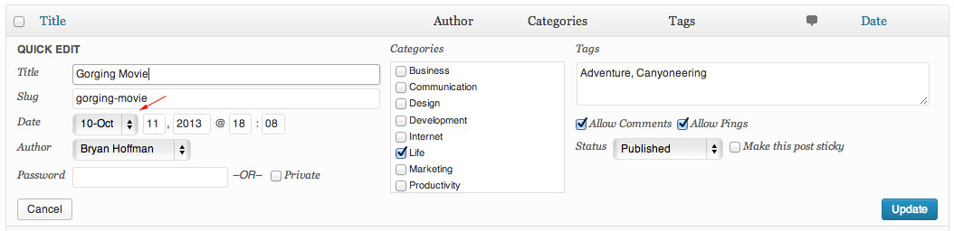 Change Post Date In WordPress Spigot